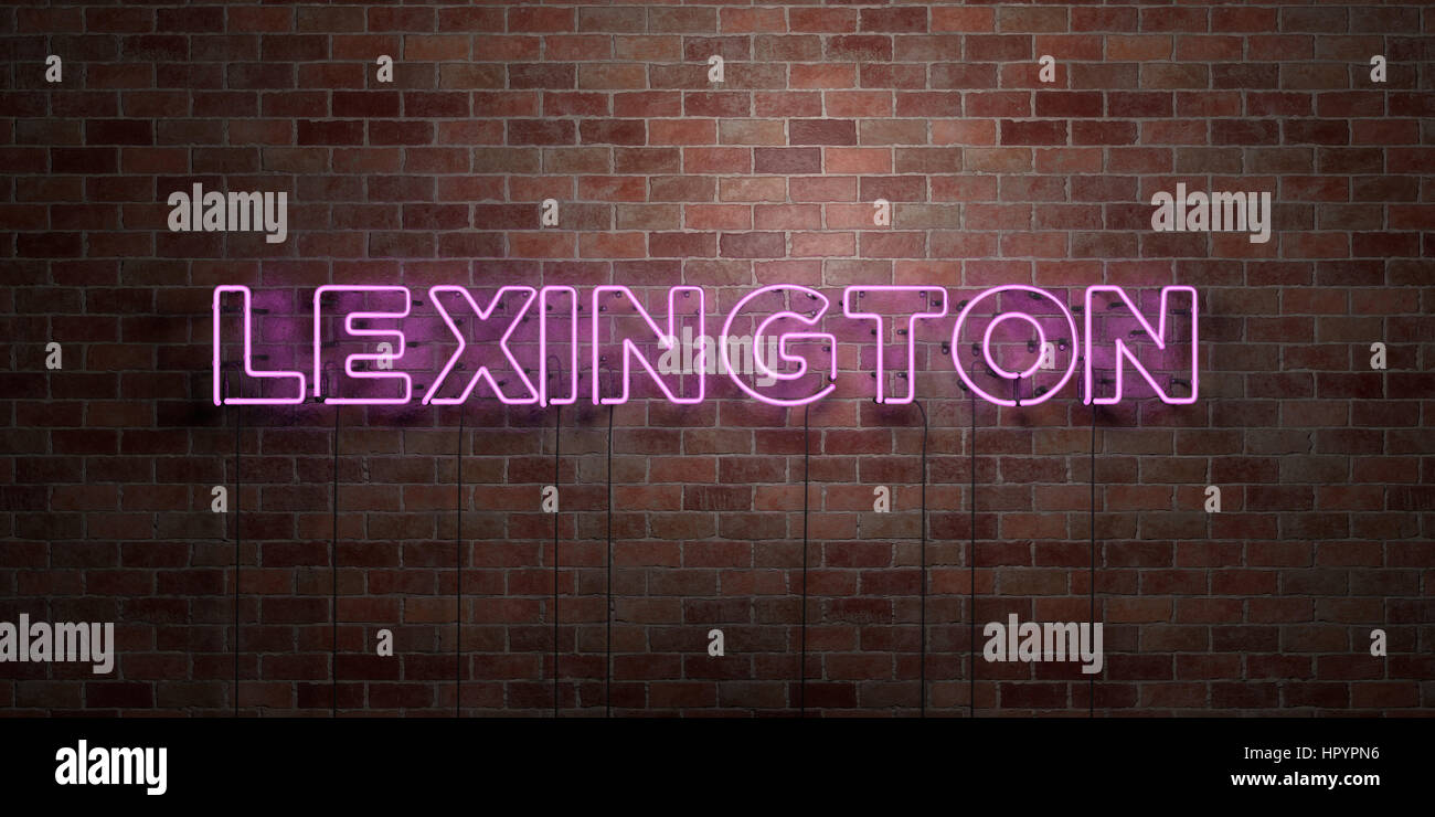 LEXINGTON - fluorescent Neon tube Sign on brickwork - Front view - 3D ...
