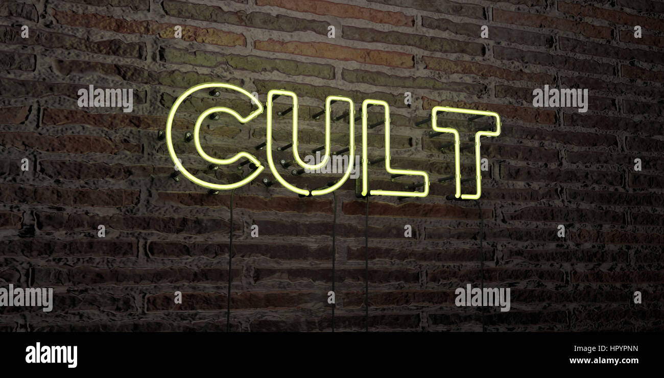 CULT -Realistic Neon Sign on Brick Wall background - 3D rendered ...