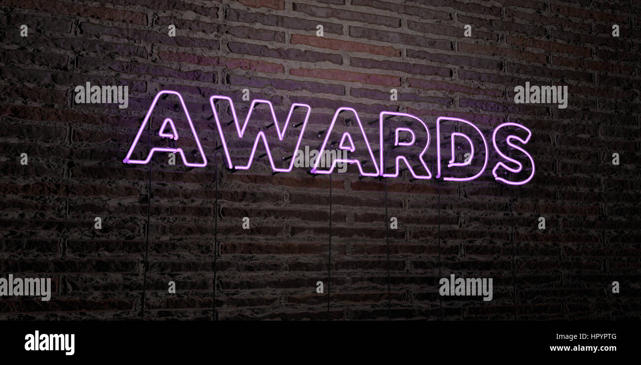 AWARDS -Realistic Neon Sign on Brick Wall background - 3D rendered ...