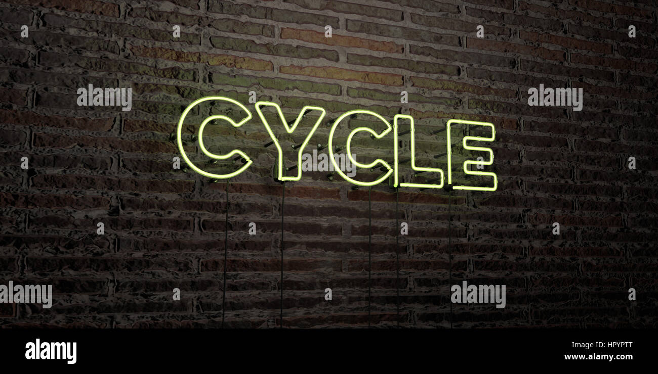 CYCLE -Realistic Neon Sign on Brick Wall background - 3D rendered ...