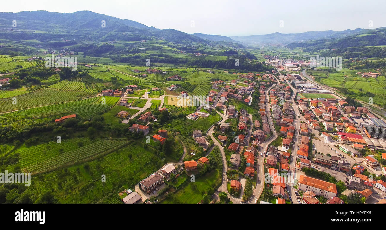 Aerial view of the Alpone valley near the town of San Giovanni Ilarione ...
