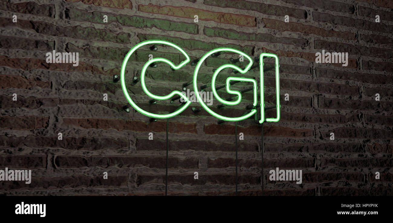 CGI -Realistic Neon Sign on Brick Wall background - 3D rendered royalty ...