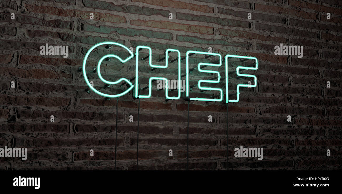 CHEF -Realistic Neon Sign on Brick Wall background - 3D rendered ...