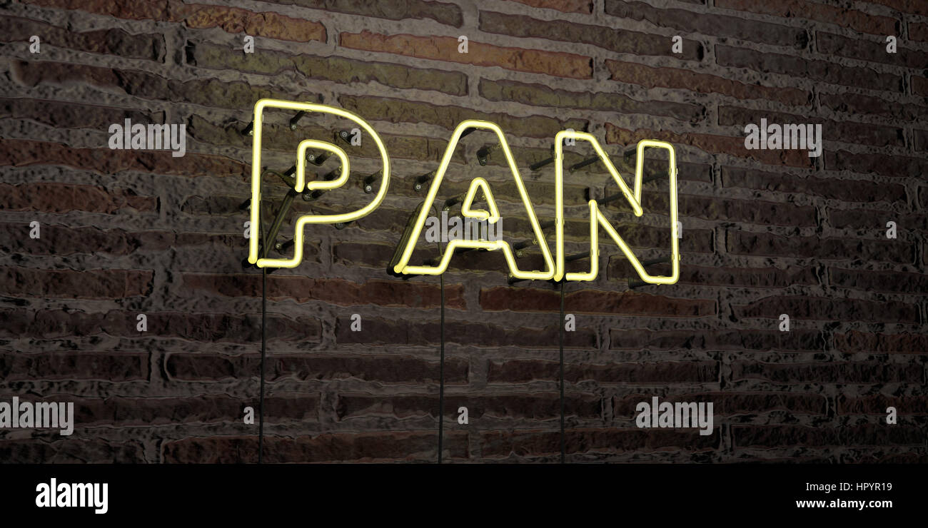 PAN -Realistic Neon Sign on Brick Wall background - 3D rendered royalty ...