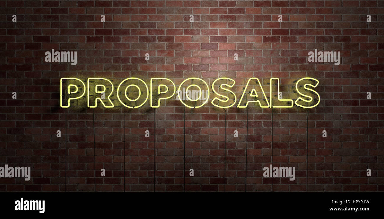 PROPOSALS - fluorescent Neon tube Sign on brickwork - Front view - 3D ...