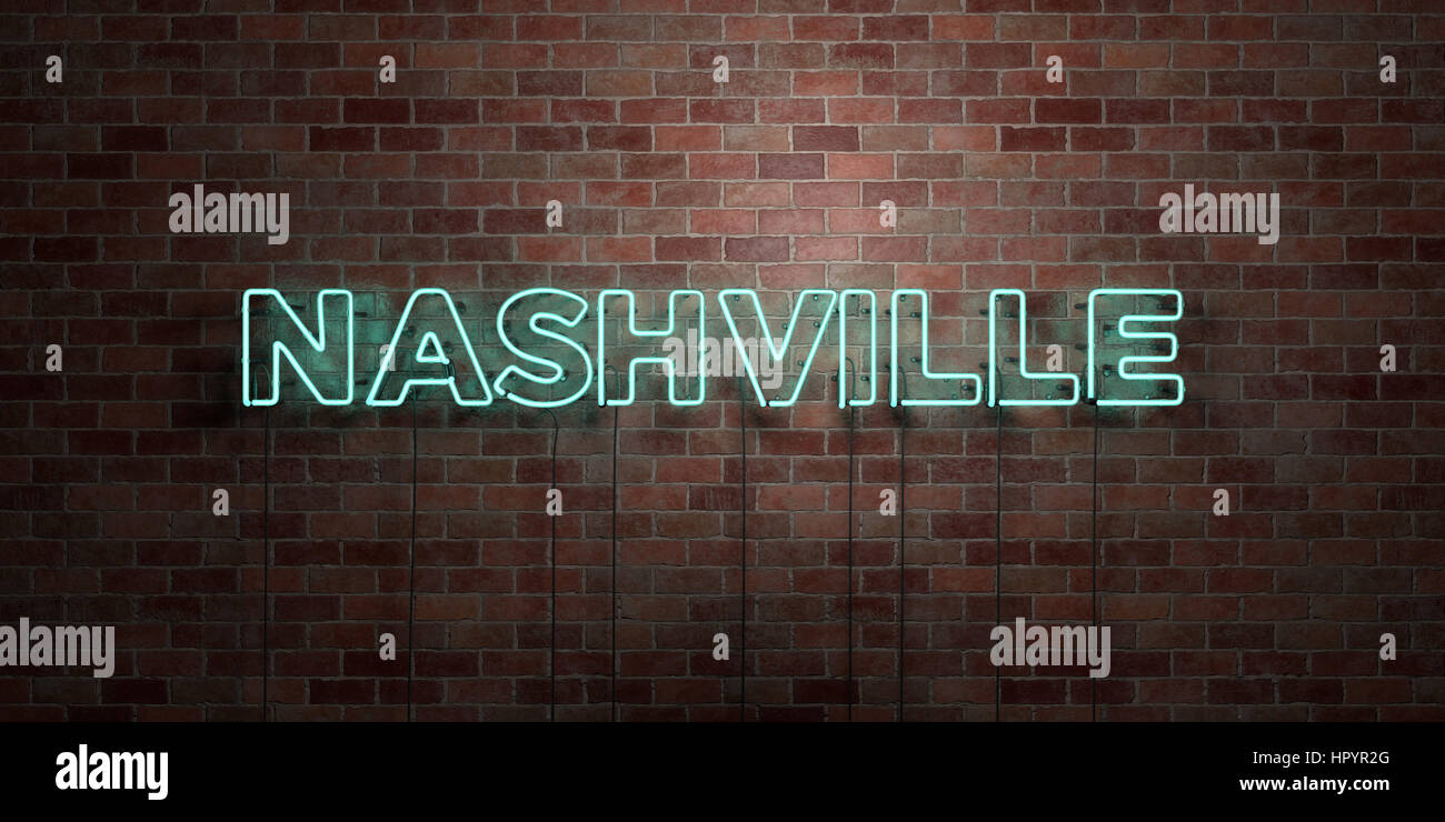 NASHVILLE - fluorescent Neon tube Sign on brickwork - Front view - 3D ...