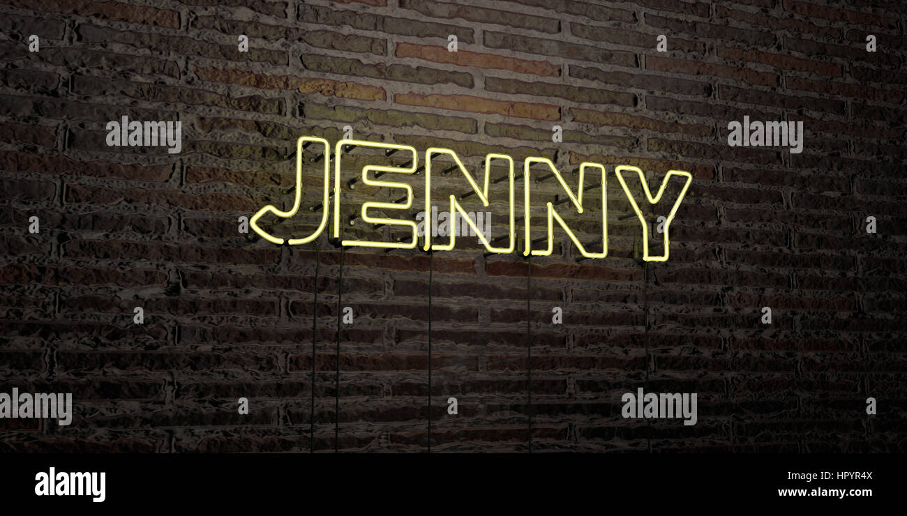 JENNY -Realistic Neon Sign on Brick Wall background - 3D rendered ...