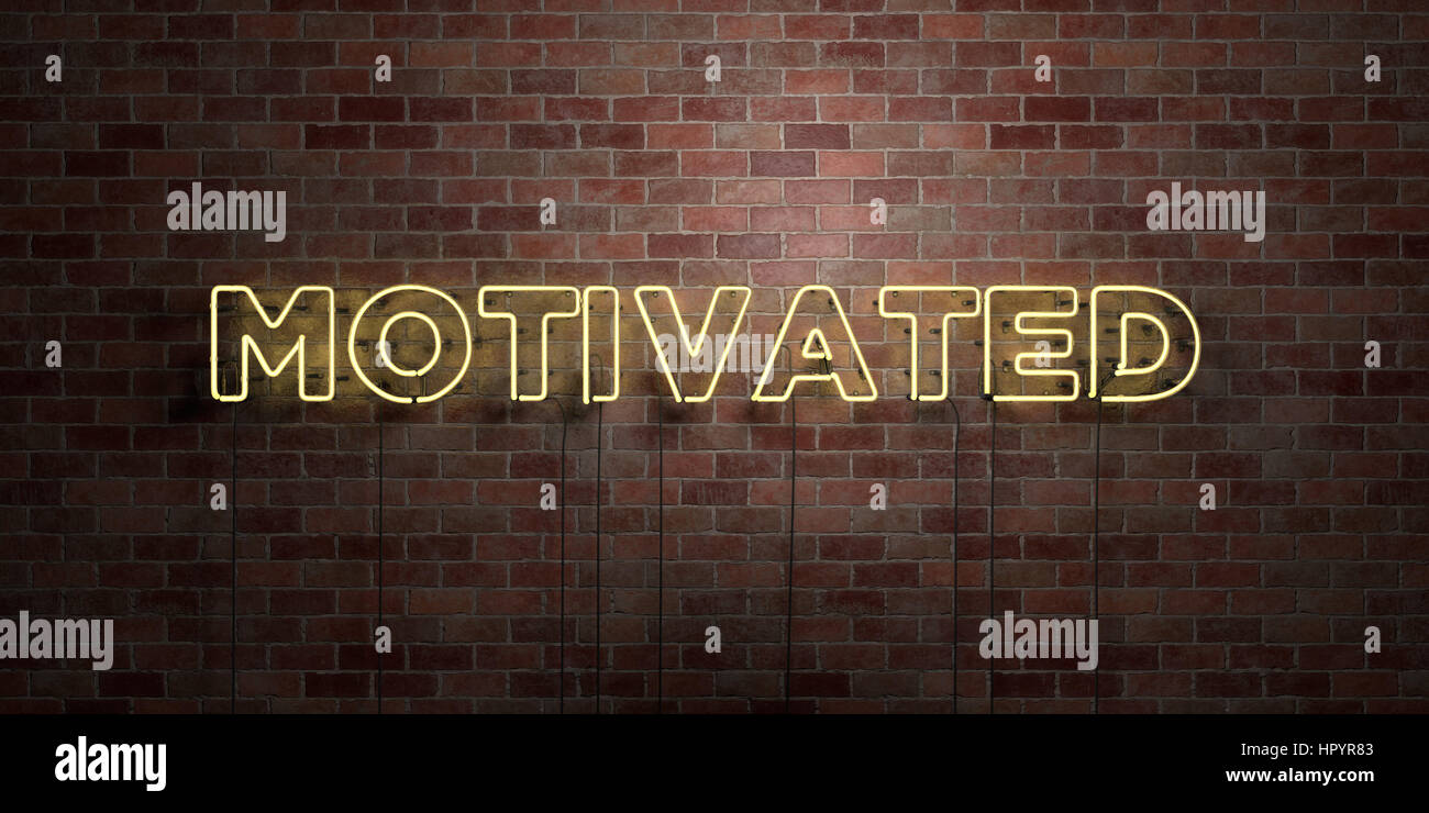 MOTIVATED - fluorescent Neon tube Sign on brickwork - Front view - 3D ...