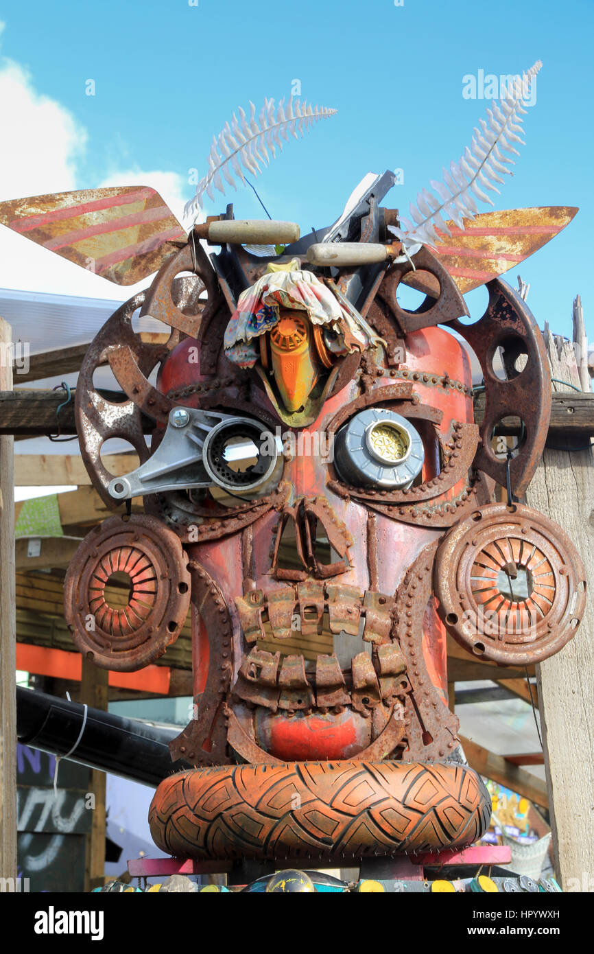 Recycled abstract figure made of junk metals and wood in the Nomadic ...