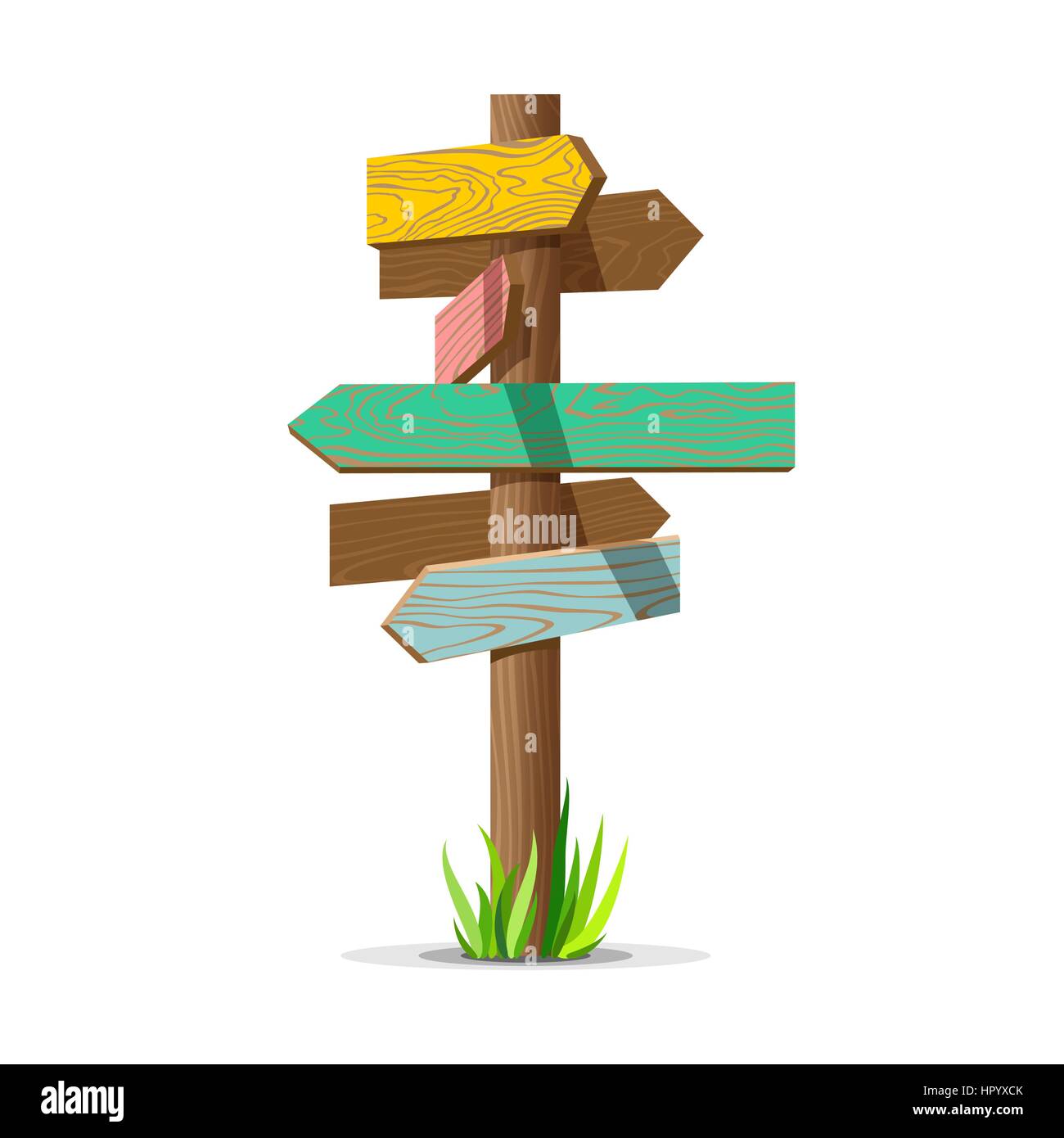 Colored wooden arrow empty vector signboard. Wood sign post concept ...