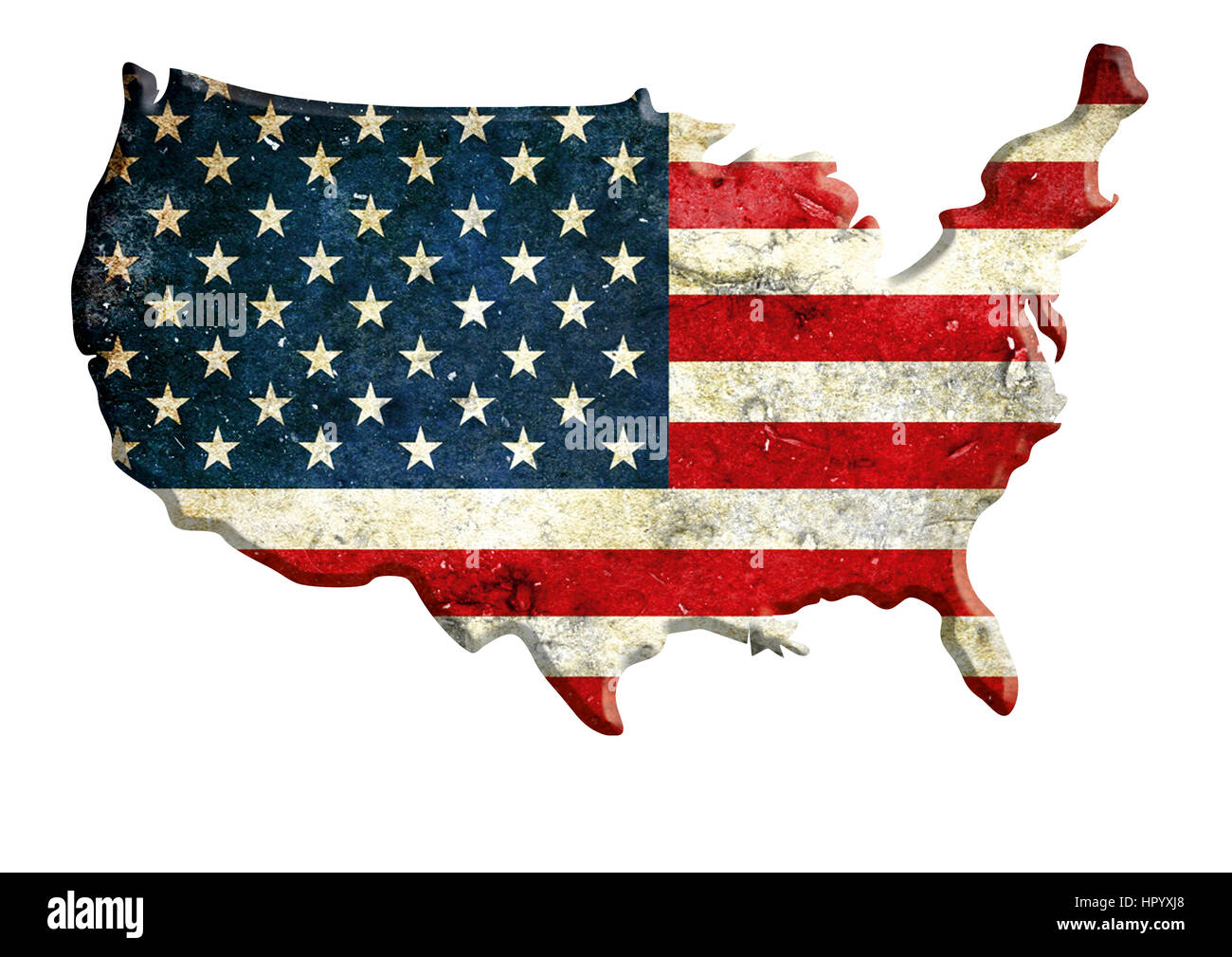 America on the map with the national flag. US State border, isolated on ...
