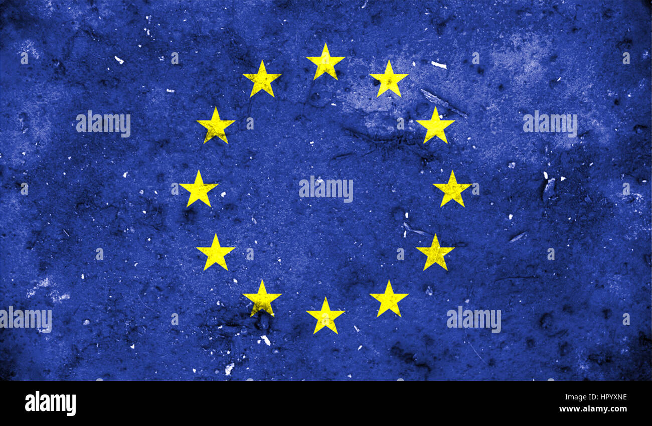 European Union flag in the old retro background effect, close up Stock ...