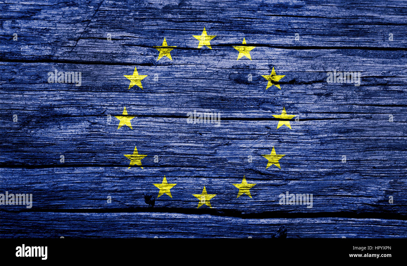 European Union flag in the old retro background effect, close up Stock ...