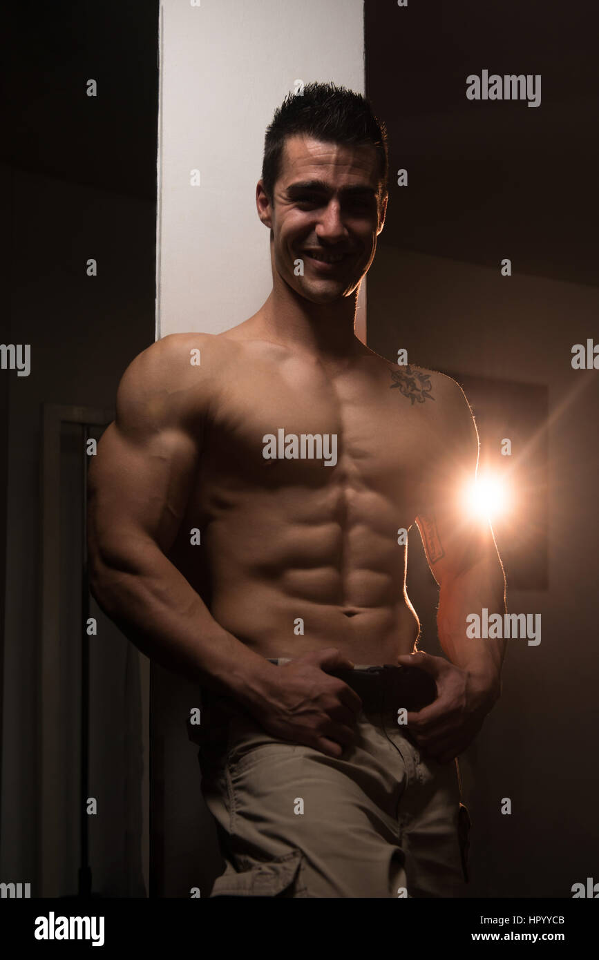 Muscular Man Resting After Exercises - Portrait Of A Physically Fit ...