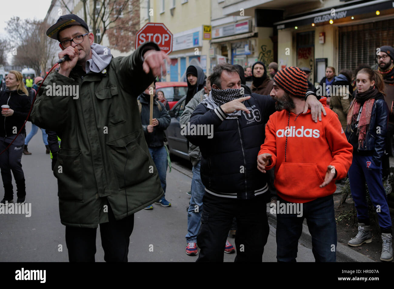 Berlin, Germany. 25th Feb, 2017. A rapper performs at the final rally ...