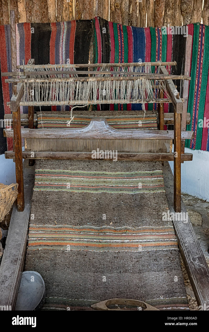 A traditional vintage bulgarian weaving loom with rug Stock Photo - Alamy