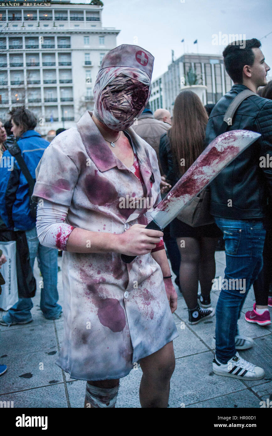 Athens, Greece. 25th Feb, 2017. Hundreds of people take part in the ...