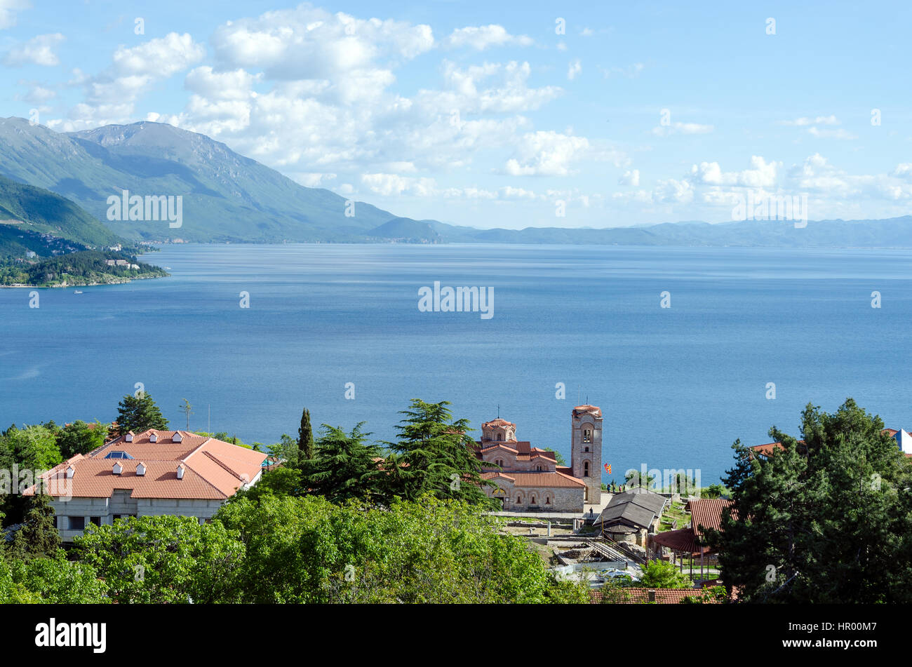Panorama of lake Ohrid and Plaosnik church Stock Photo - Alamy