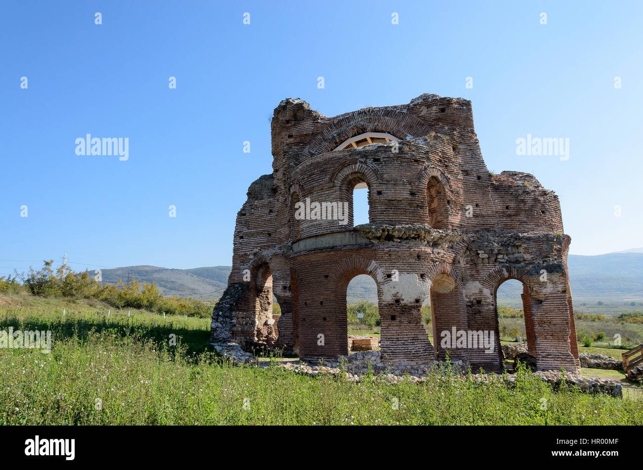 Panorama of archaeological remains of the Red Church near Perushtitsa ...
