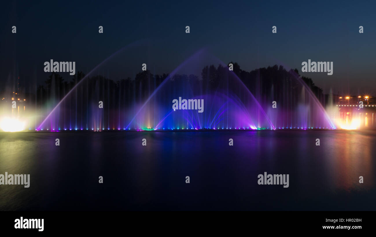 Evening shows magic fountain Roshen in the Ukrainian city of Vinnitsa ...