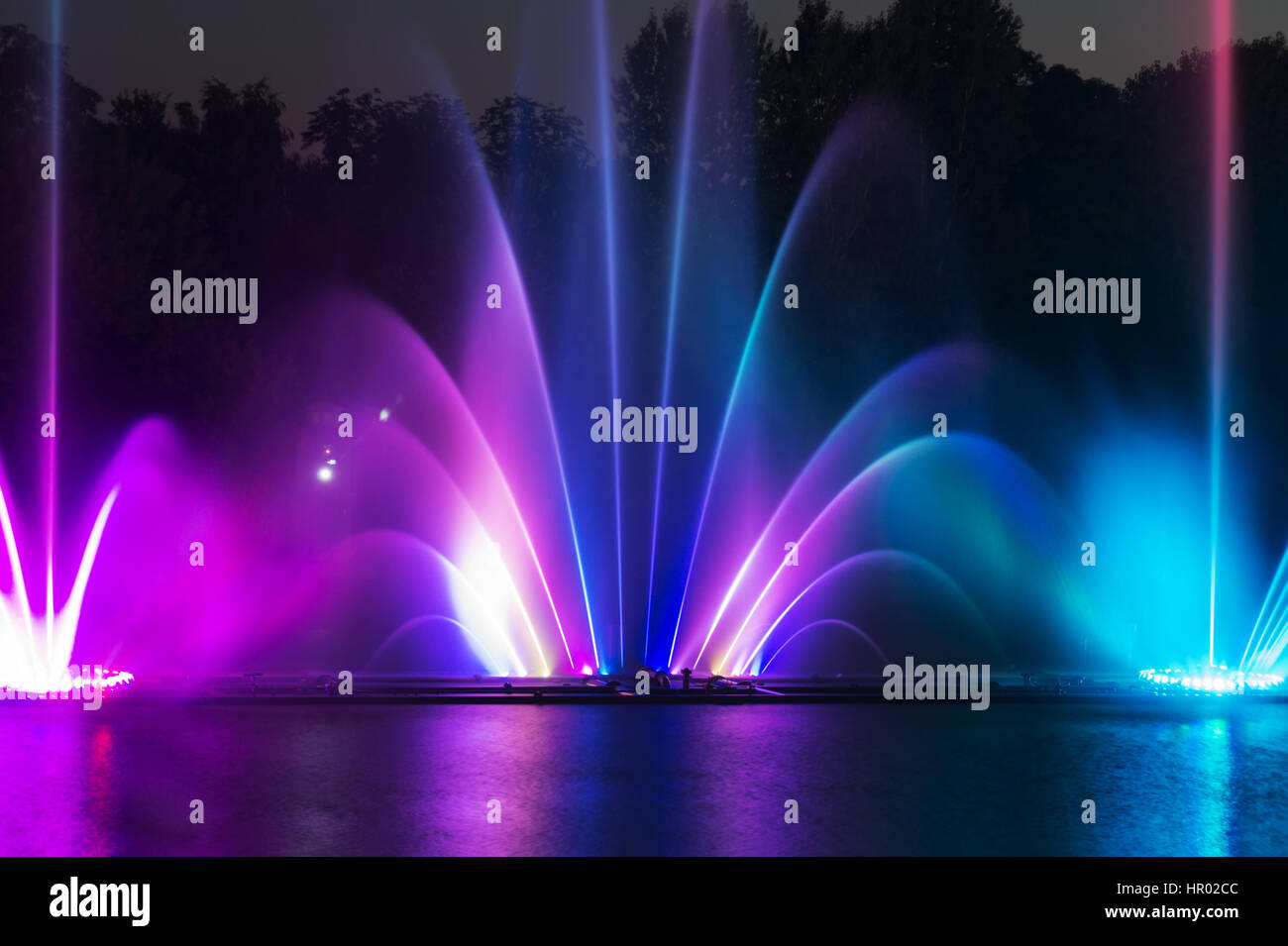 Evening shows magic fountain Roshen in the Ukrainian city of Vinnitsa ...
