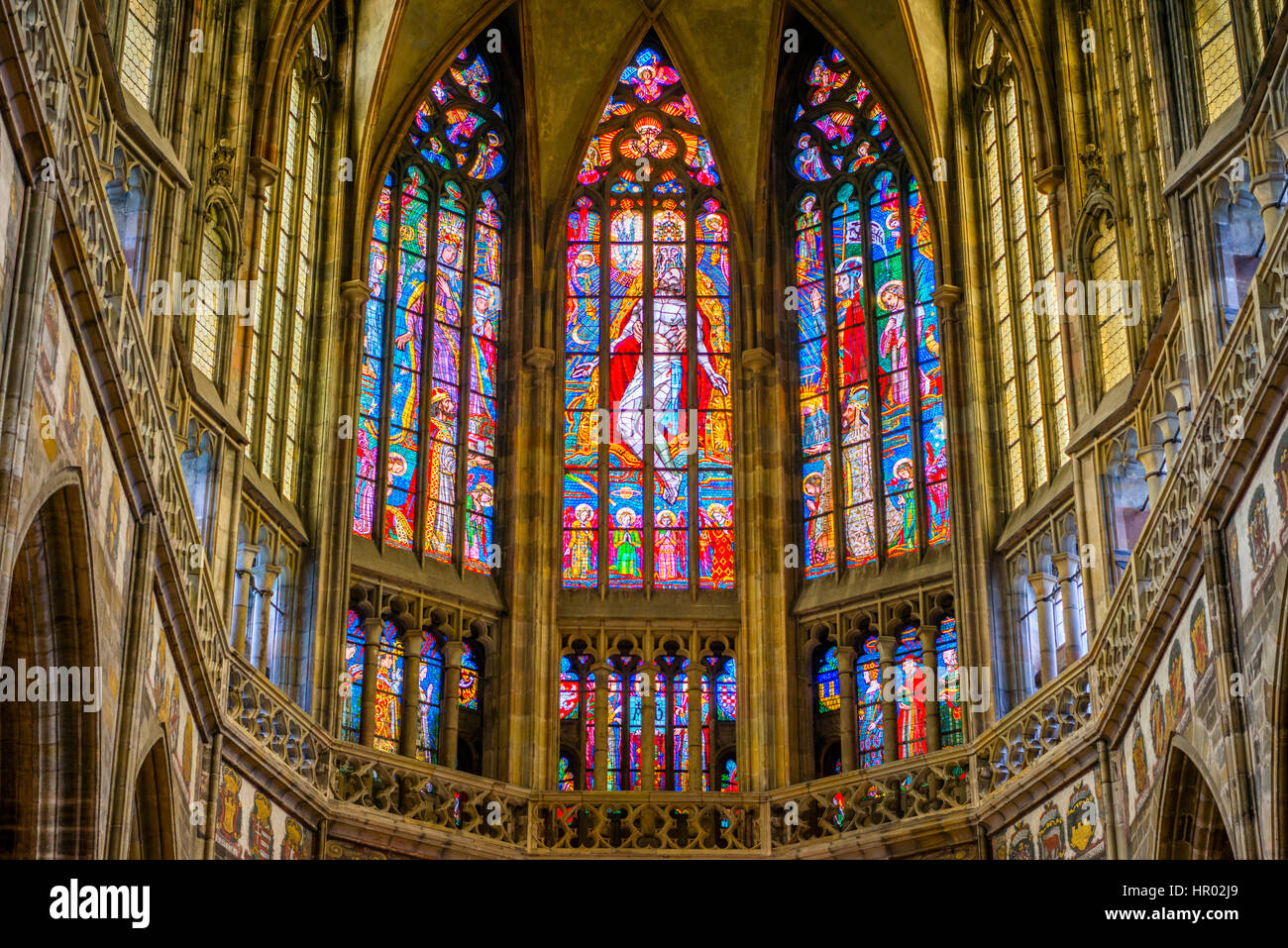 Stained glass window, apse, Gothic St. Vitus Cathedral, St. Vitus ...