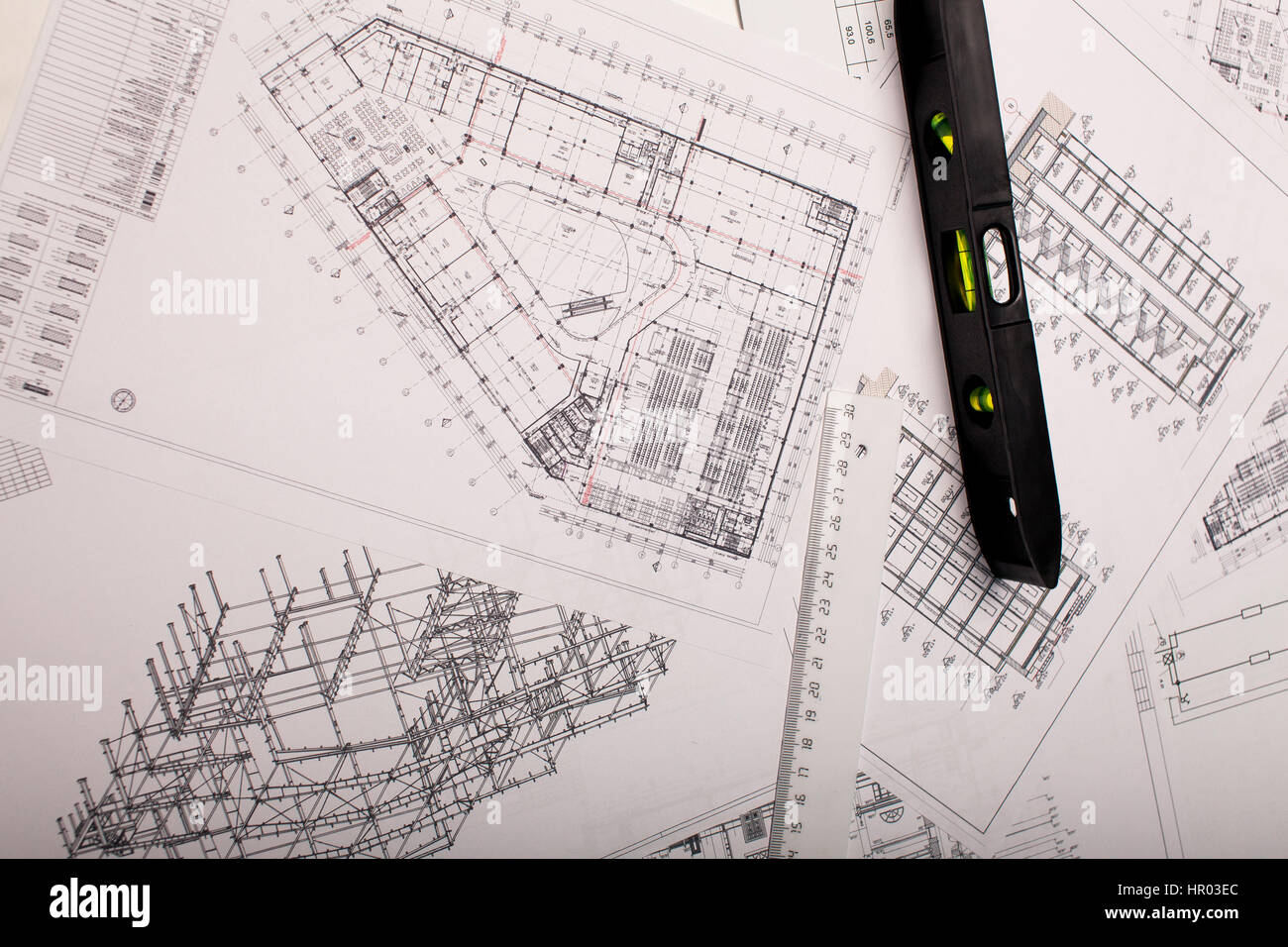 Floor plan blueprints, engineering and architecture drawings Stock ...