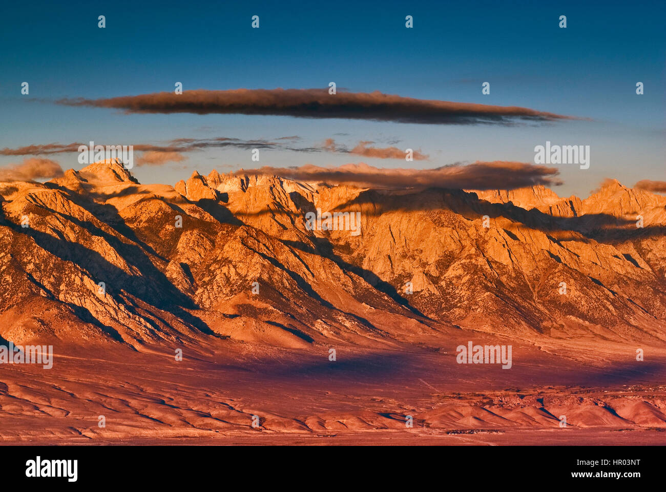 Eastern Sierra Nevada with Mt Whitney seen across Owens Valley from Cerro Gordo Road in Inyo ...