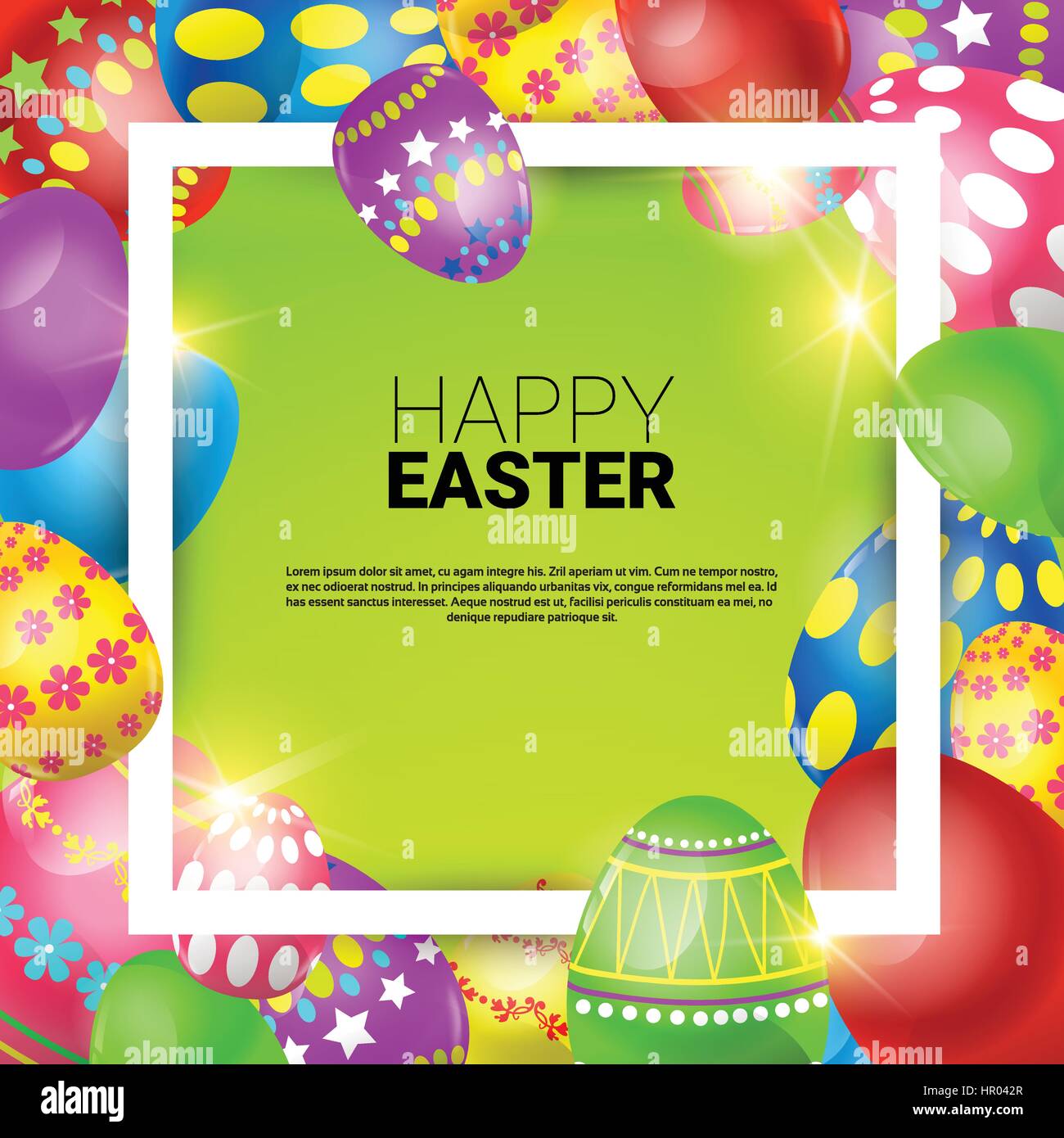 Happy Easter Decorated Colorful Egg Holiday Symbols Greeting Card Stock ...
