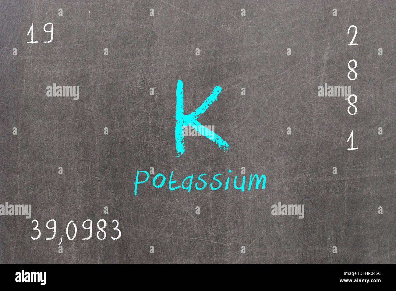 Isolated blackboard with periodic table, Potassium, Chemistry Stock ...