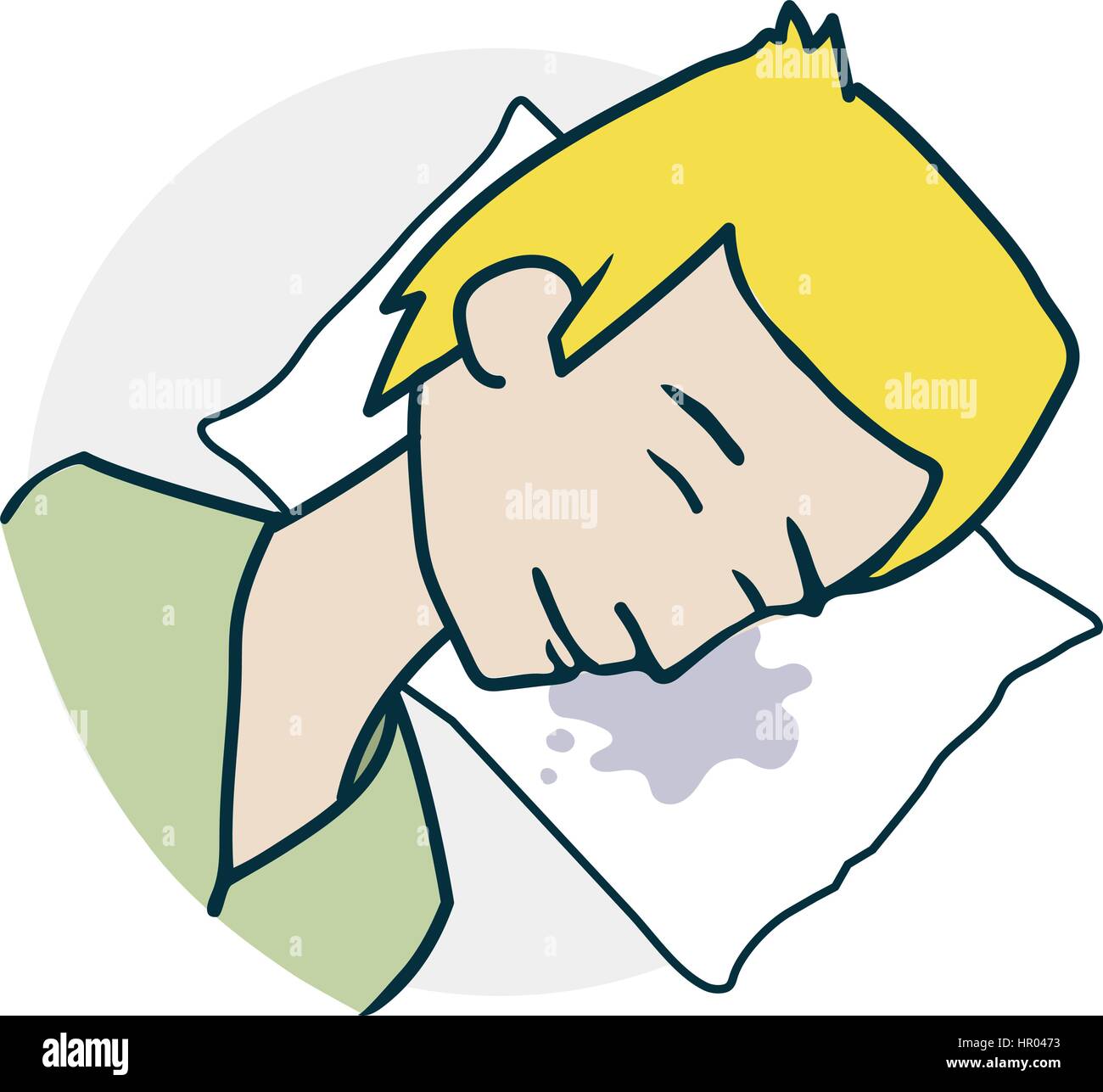 Boy sleeping on a pillow. Sleeping problems. Illustration of a funny ...