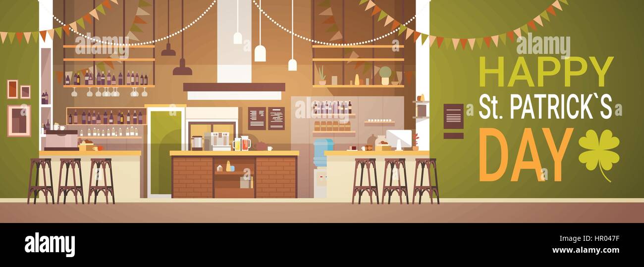 Pub Interior Saint Patrick Day Celebration, Party Beer Festival Banner ...