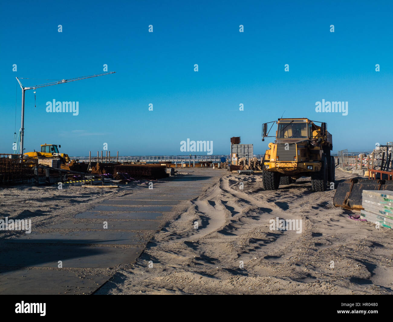 beach with construction work to shore safe from flooding and sand ...