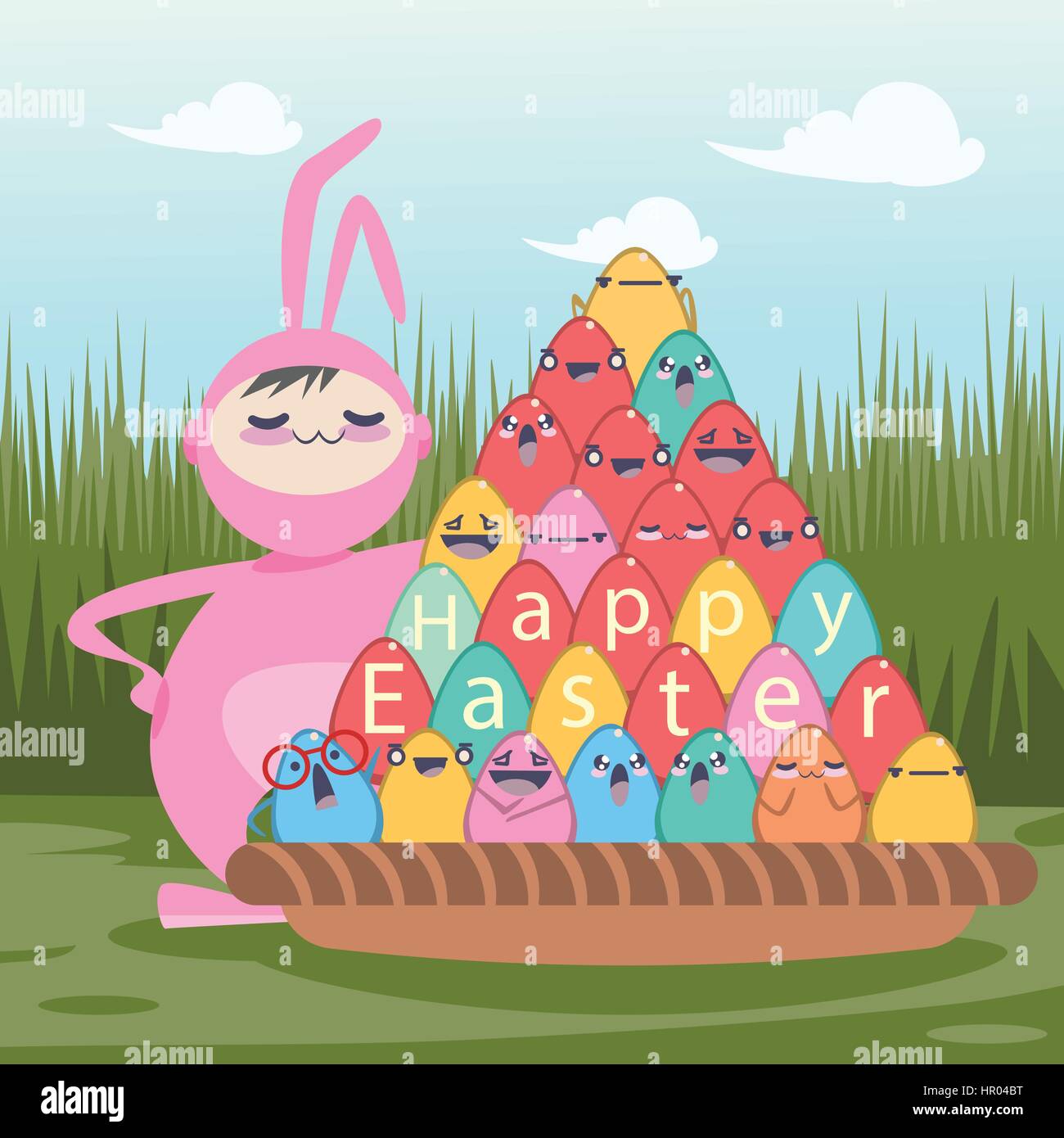Easter Decorated Rabbit Colorful Egg Holiday Symbols Greeting Card ...
