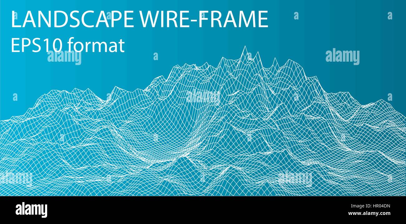 3D Wireframe Landscape. Blue Gradient Background. Vector EPS10 Stock ...