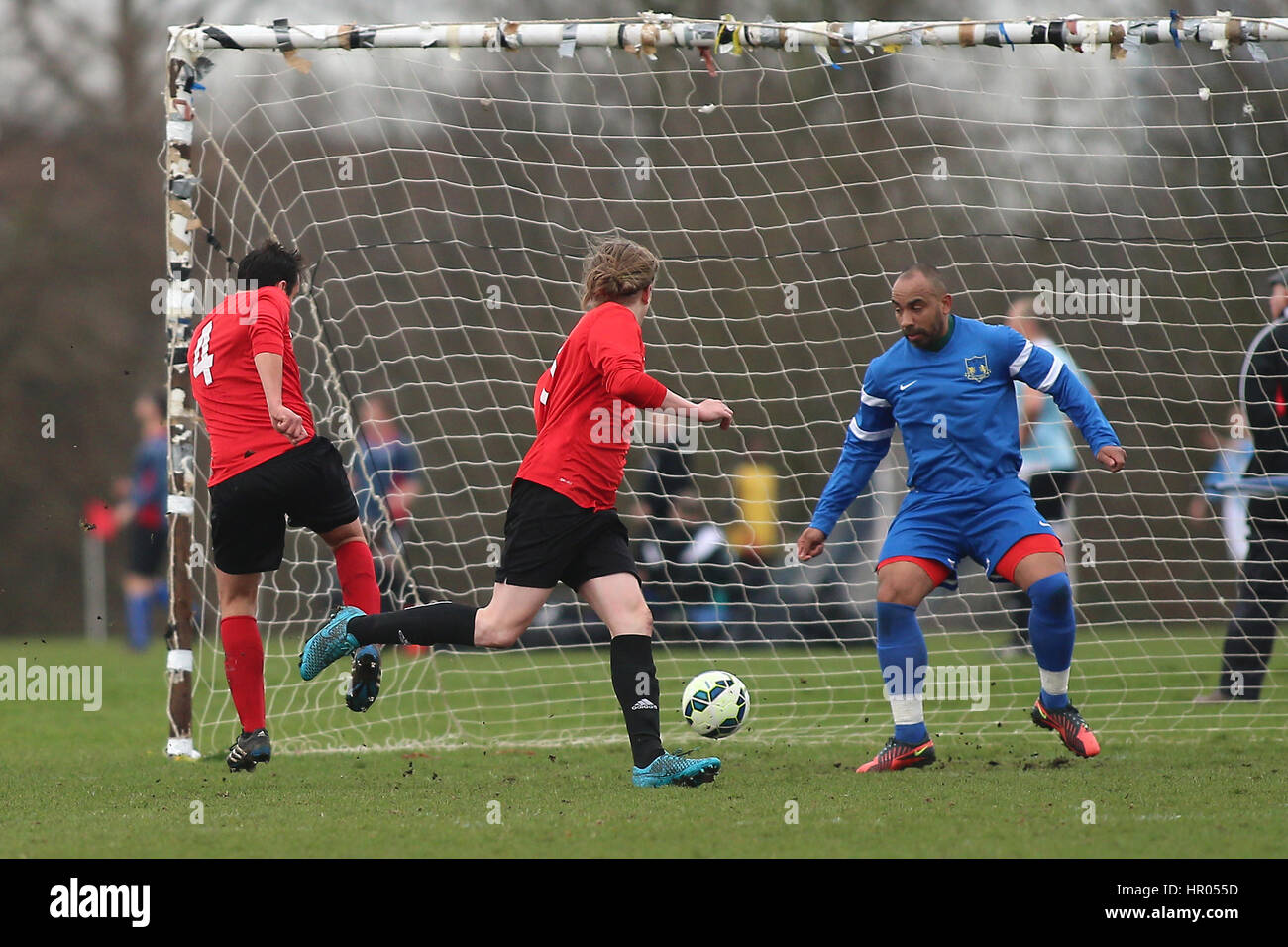 Wenlock score their first goal during Wenlock Arms (red) vs Gladstone ...