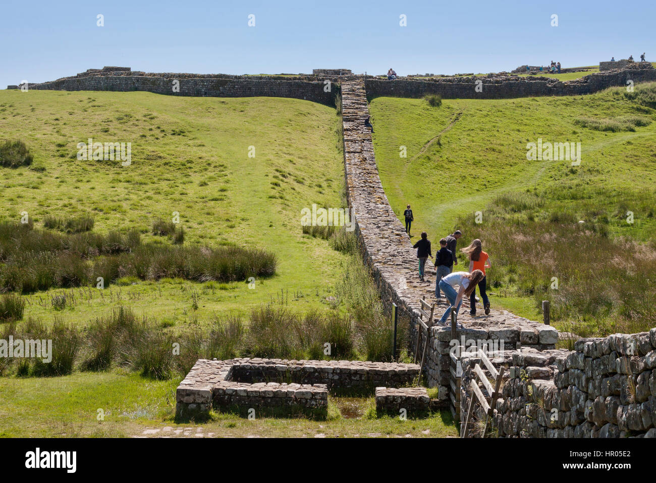 Hadrian's Wall: people on the Roman Wall close to the Knag Burn gateway ...