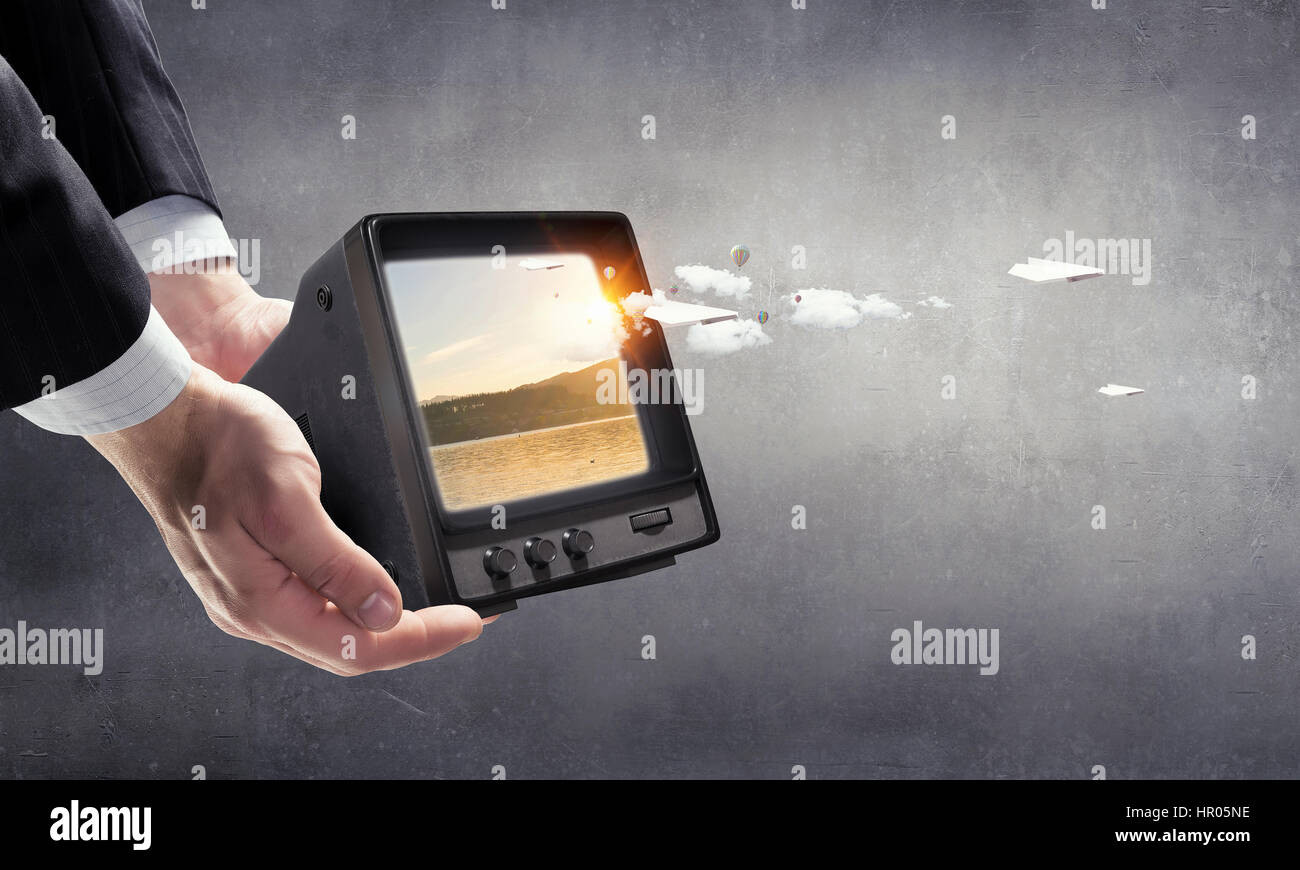 Problem of television addiction . Mixed media Stock Photo - Alamy