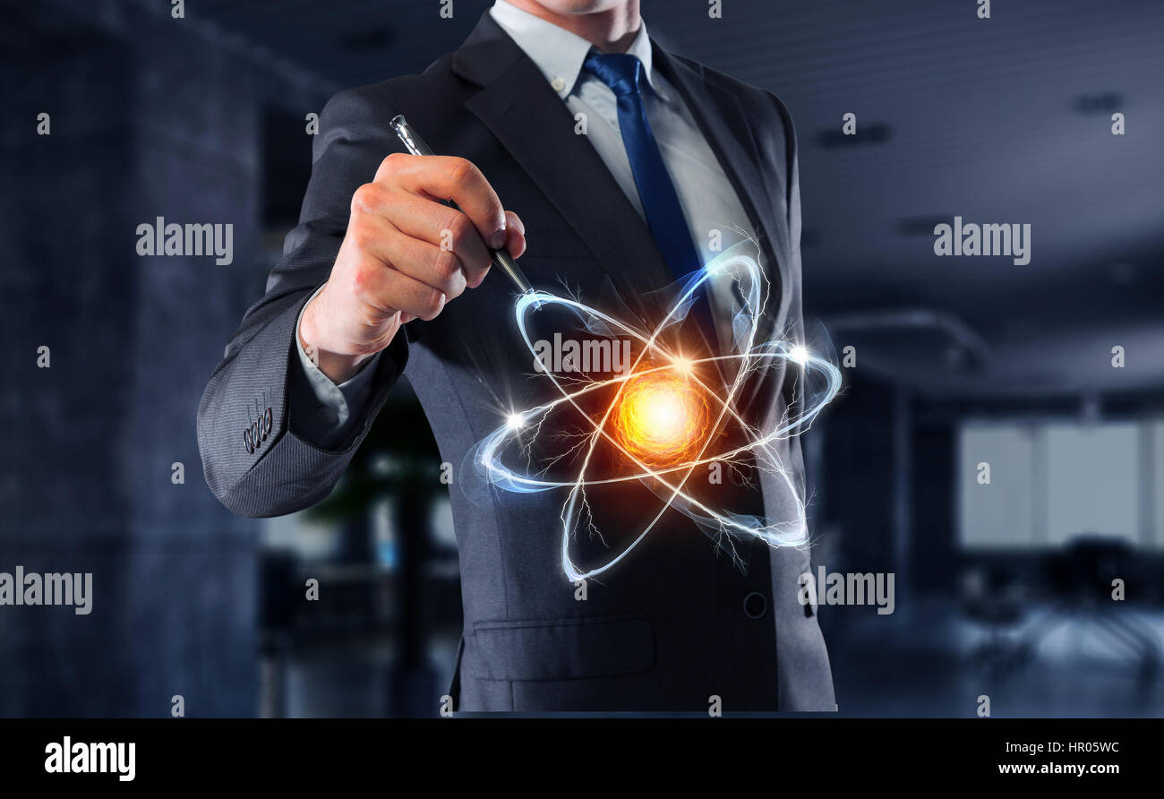 Atom molecule icon . Mixed media Stock Photo - Alamy