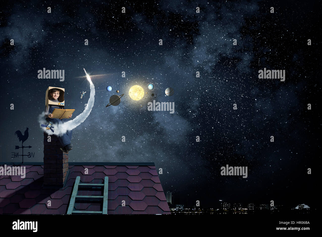 Dreaming of becoming a spaceman . Mixed media Stock Photo - Alamy