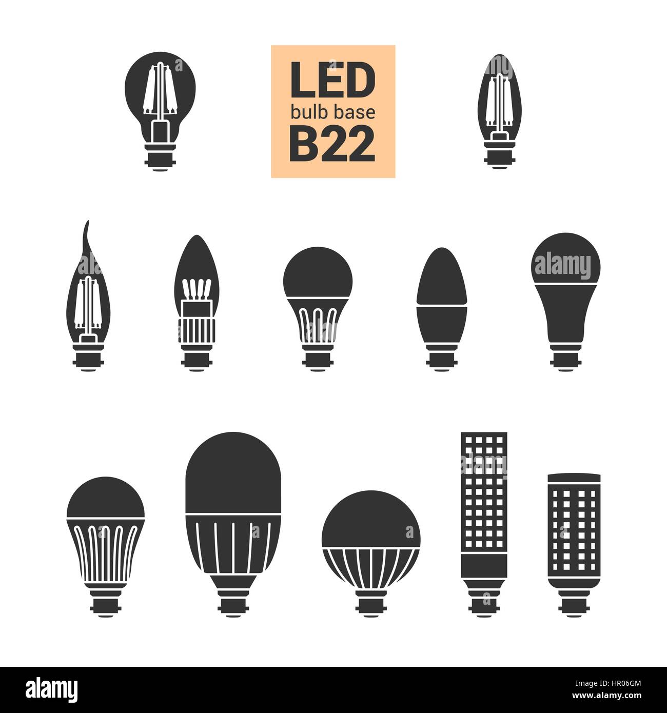 LED light bulbs with B22 base, vector silhouette icon set on white background Stock Vector Image ...