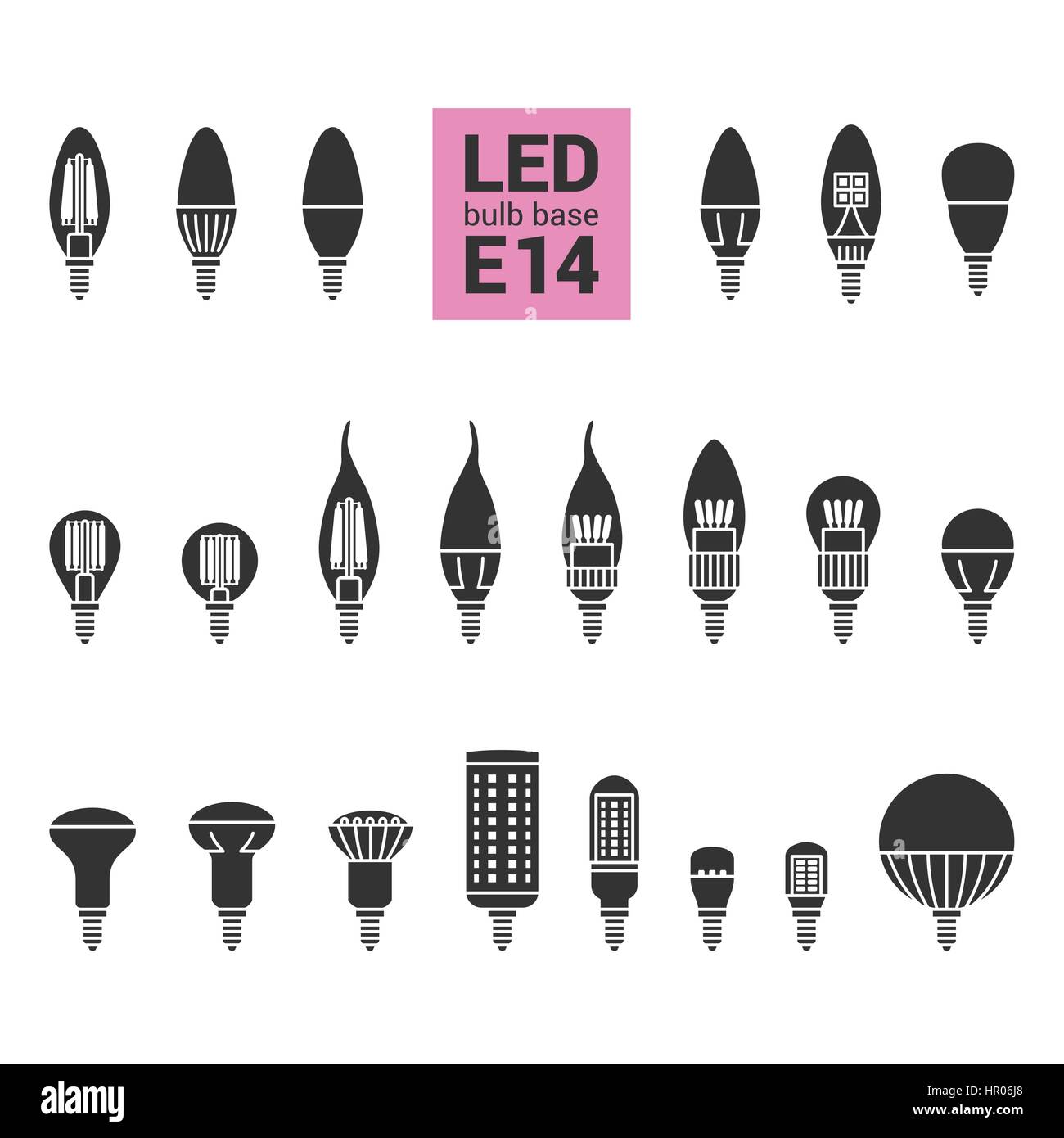 LED light bulbs with E14 base, vector silhouette icon set on white background Stock Vector Image ...