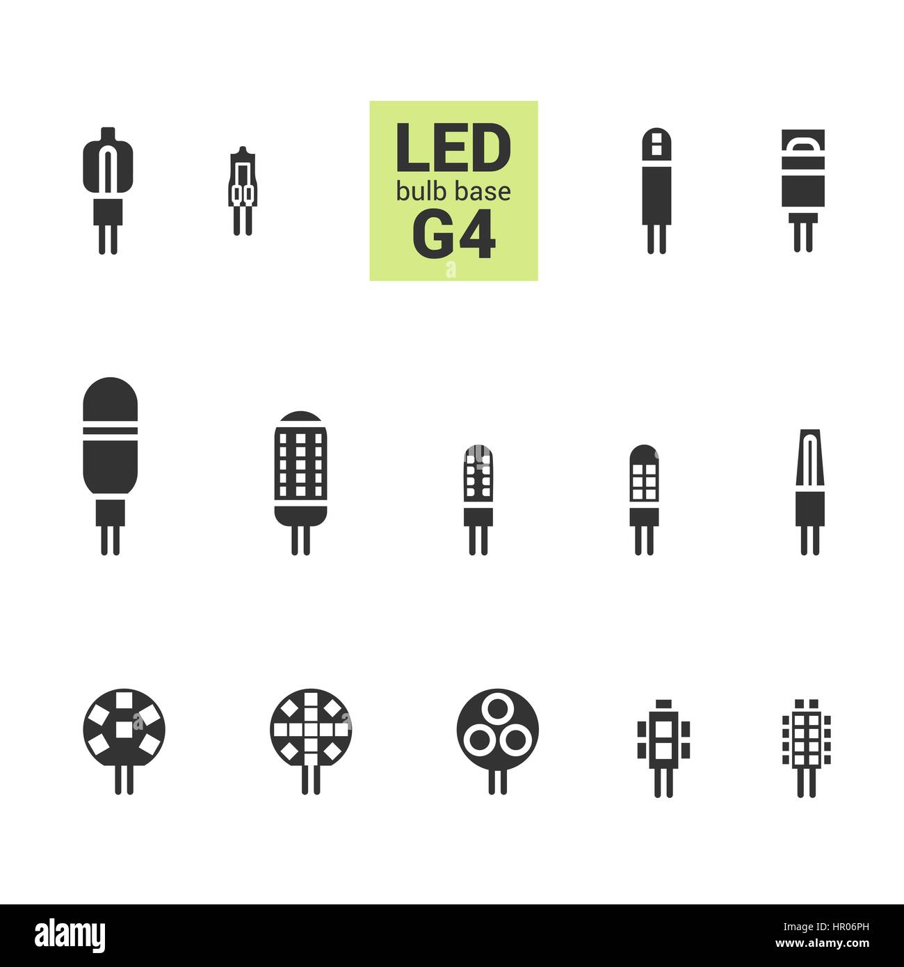 LED light bulbs with G4 base, vector silhouette icon set on white background Stock Vector Image ...
