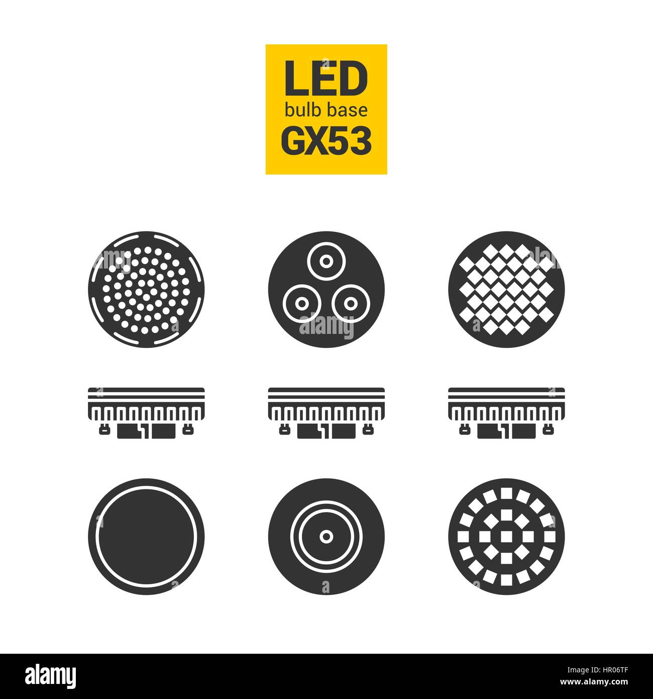 LED light bulbs with GX53 base, vector silhouette icon set on white background Stock Vector ...