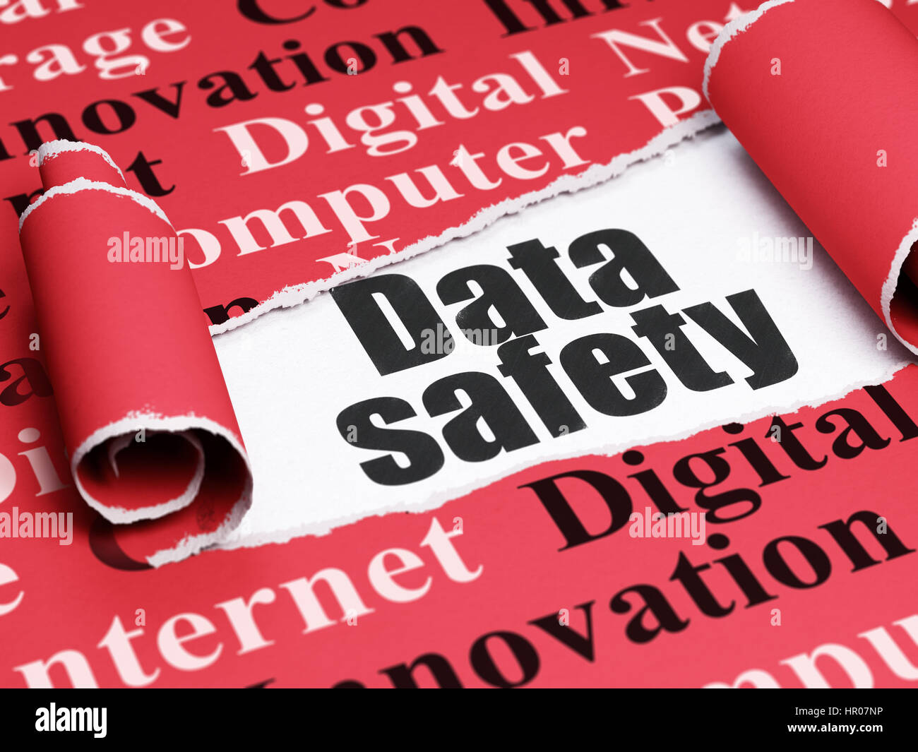 Information concept: black text Data Safety under the piece of torn ...