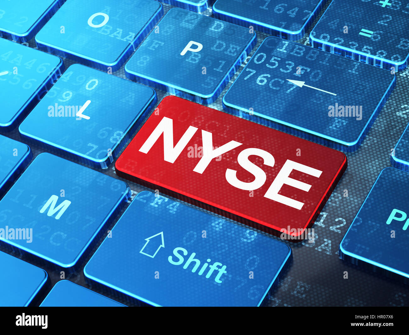 Stock market indexes concept: NYSE on computer keyboard background ...