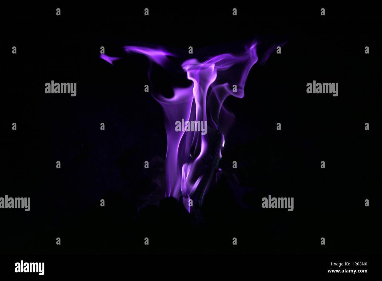 Purple abstract flames, fire in a chimney on dark background, concept ...