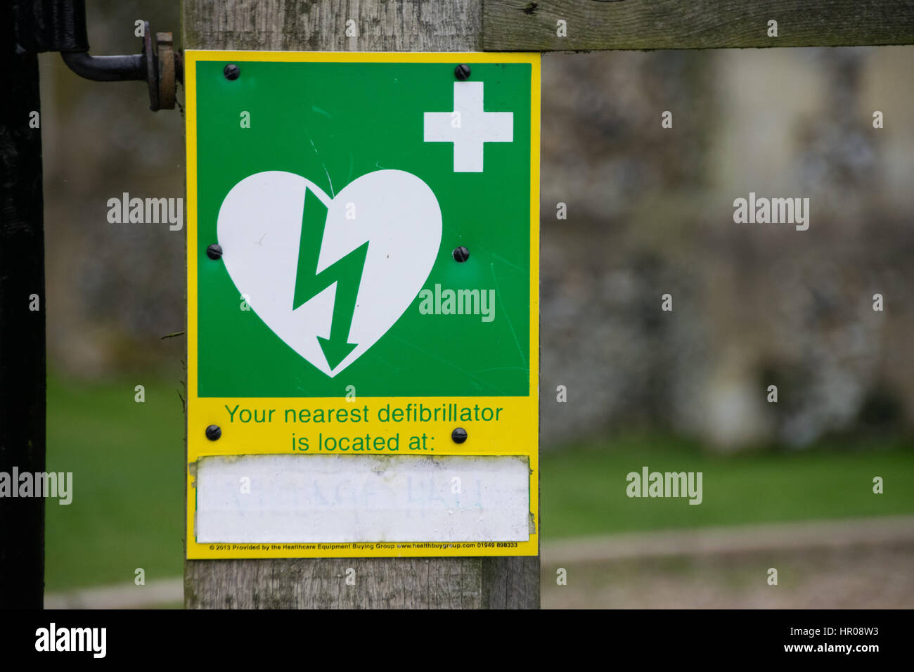 Information sign showing where the nearest automated external ...