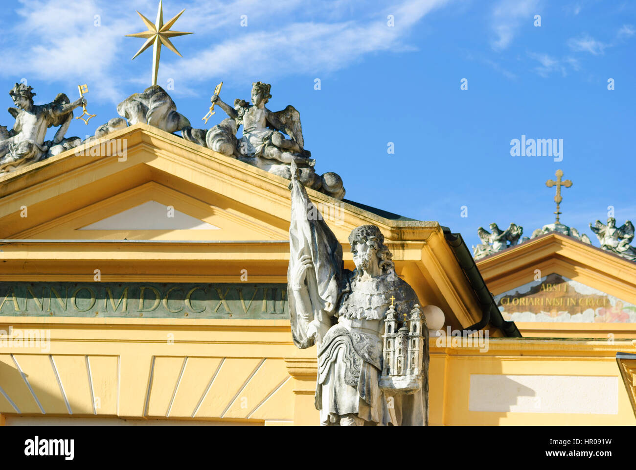 Melk, Benedictine monastery; Entrance gate; St. Koloman with model of ...
