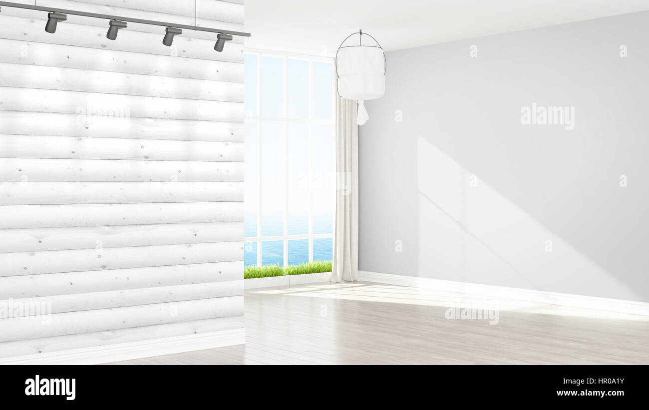 Beautiful empty living room interior with a clean wall. 3D rendering ...